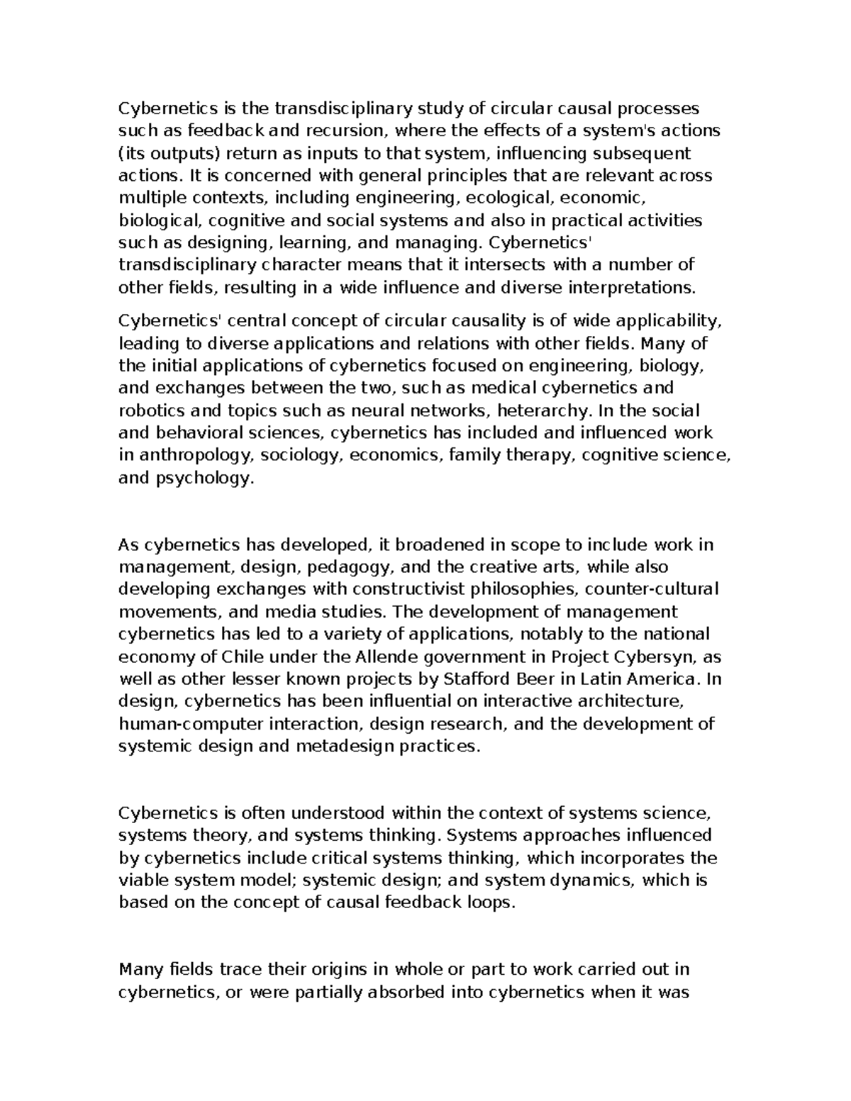 Cybernetics: Transdisciplinary Insights and Applications in Systems ...