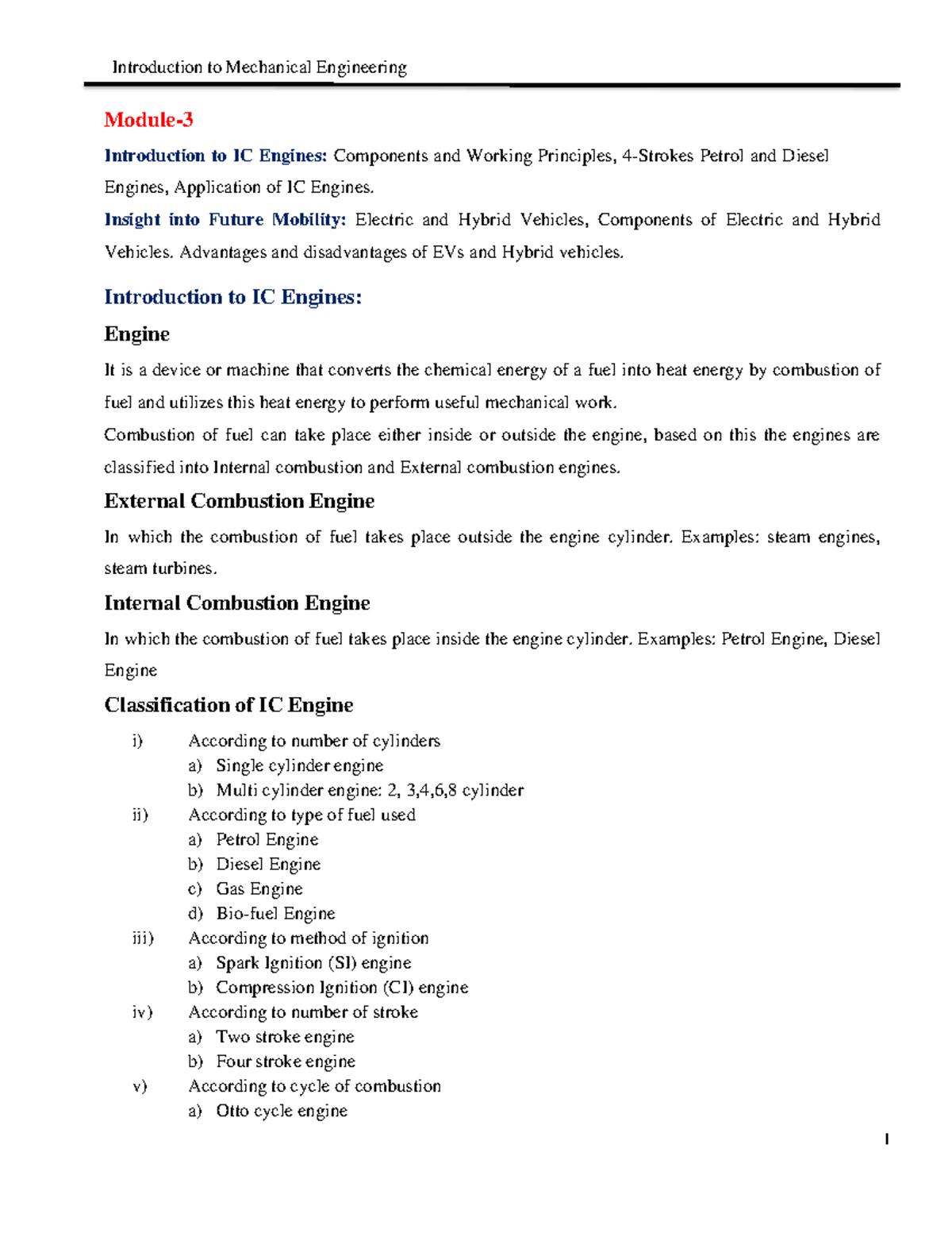 IME- Module 3- Lecture Notes on IC Engines and Future Mobility - Studocu