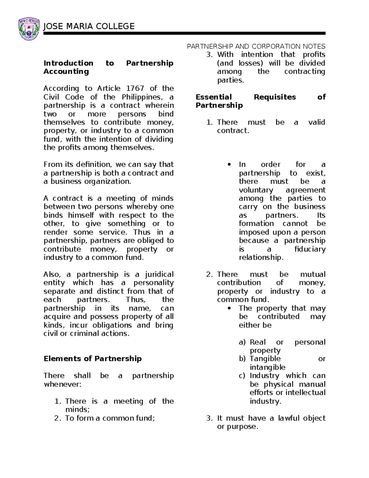 Chapter 01 - Partnership Nature and Concepts (ACCT 101) Notes - Studocu