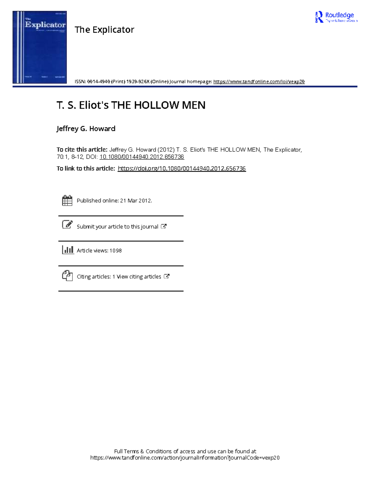 T.S. Eliot's "The Hollow Men": A Critical Analysis - Studocu