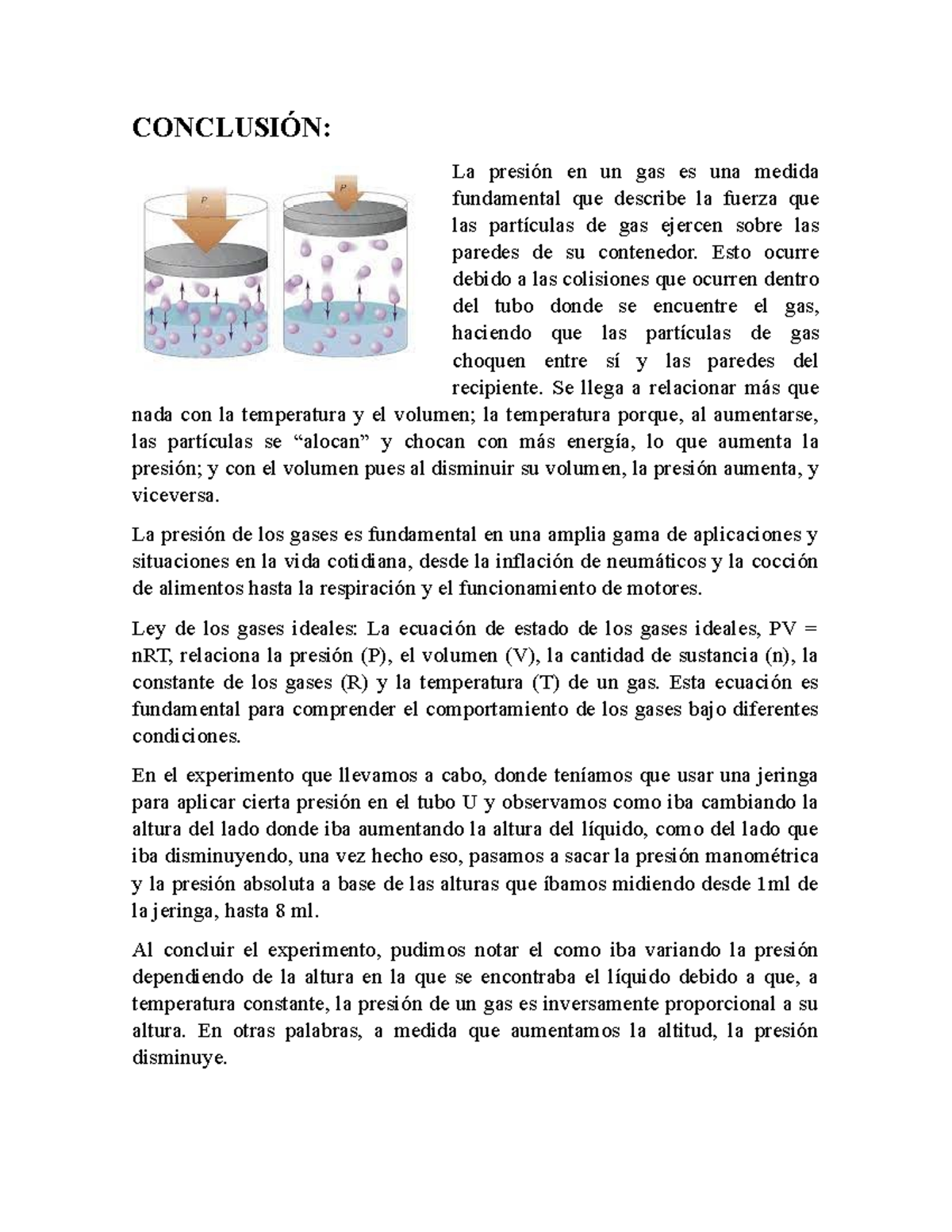 Conclusiones de la Práctica 4: Presión en Gases (Física) - Studocu