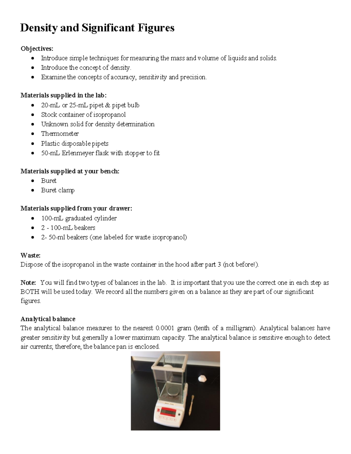 Density and Significant Figures Lab Report (CHEM 101) - Studocu