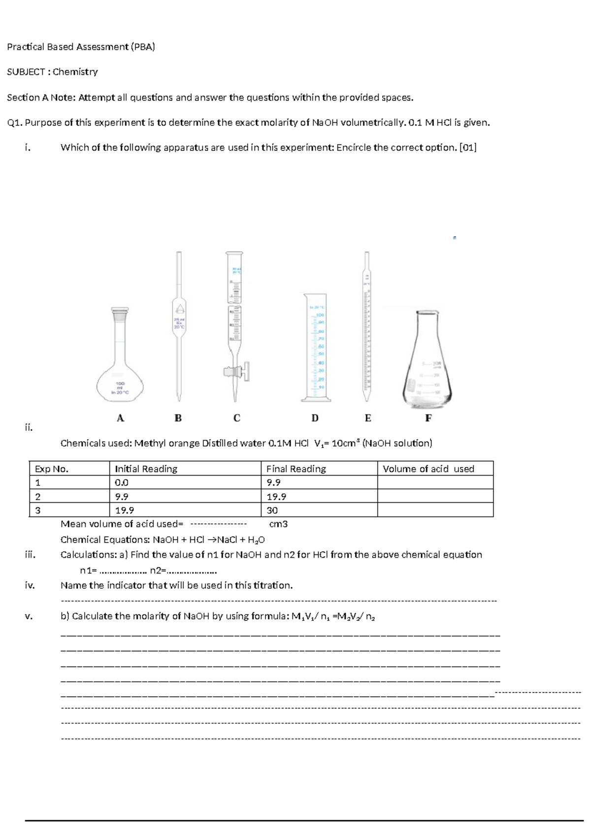 Chem- PBA: Practical Assessment for Chemistry Class 10 - Studocu