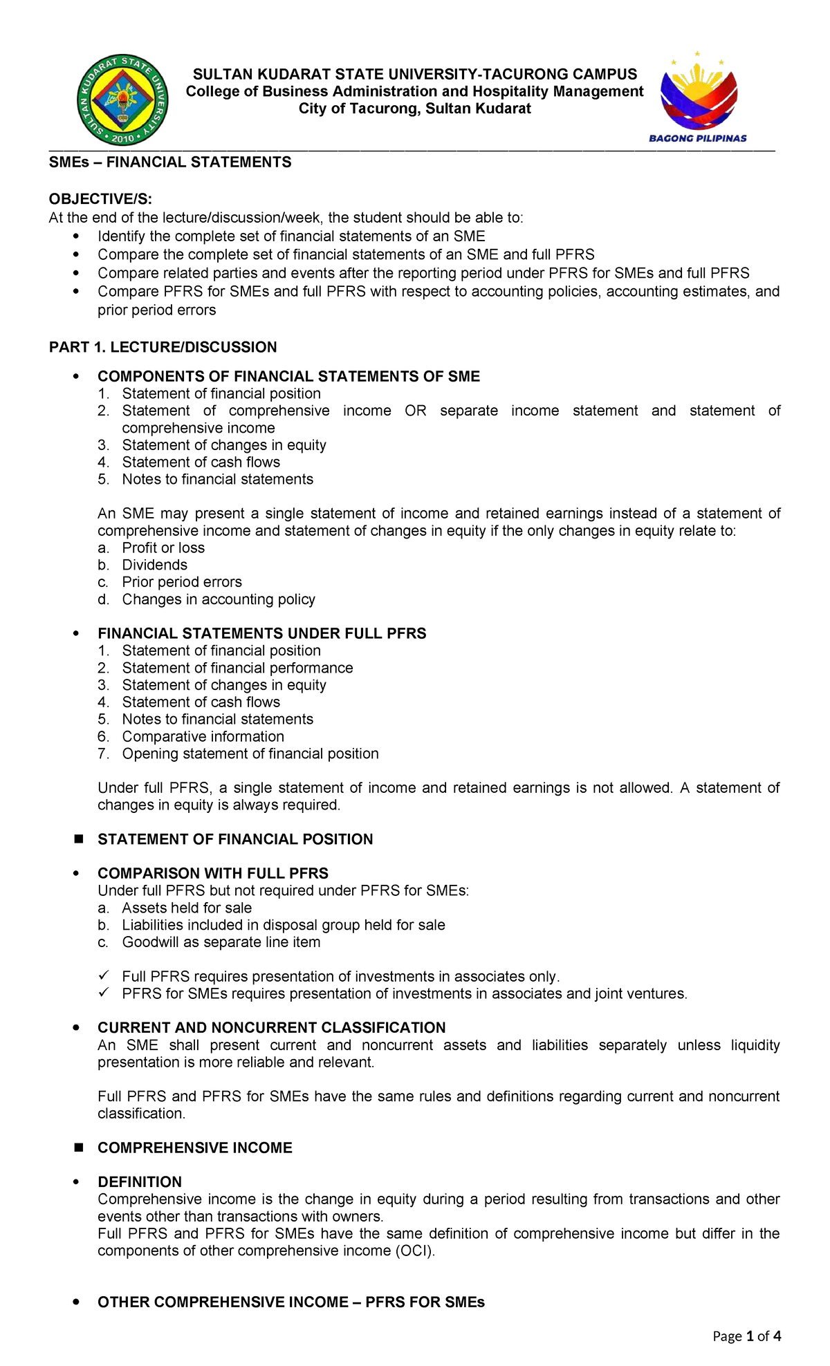 27-SMEs Financial Statements: A Comparative Study of PFRS - Studocu