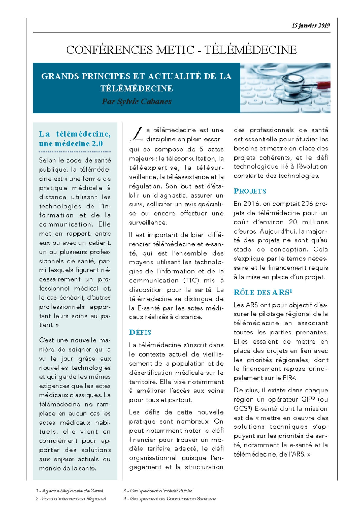 article Santeb - Article METIC - 15 janvier 2019 CONFÉRENCES METIC ...