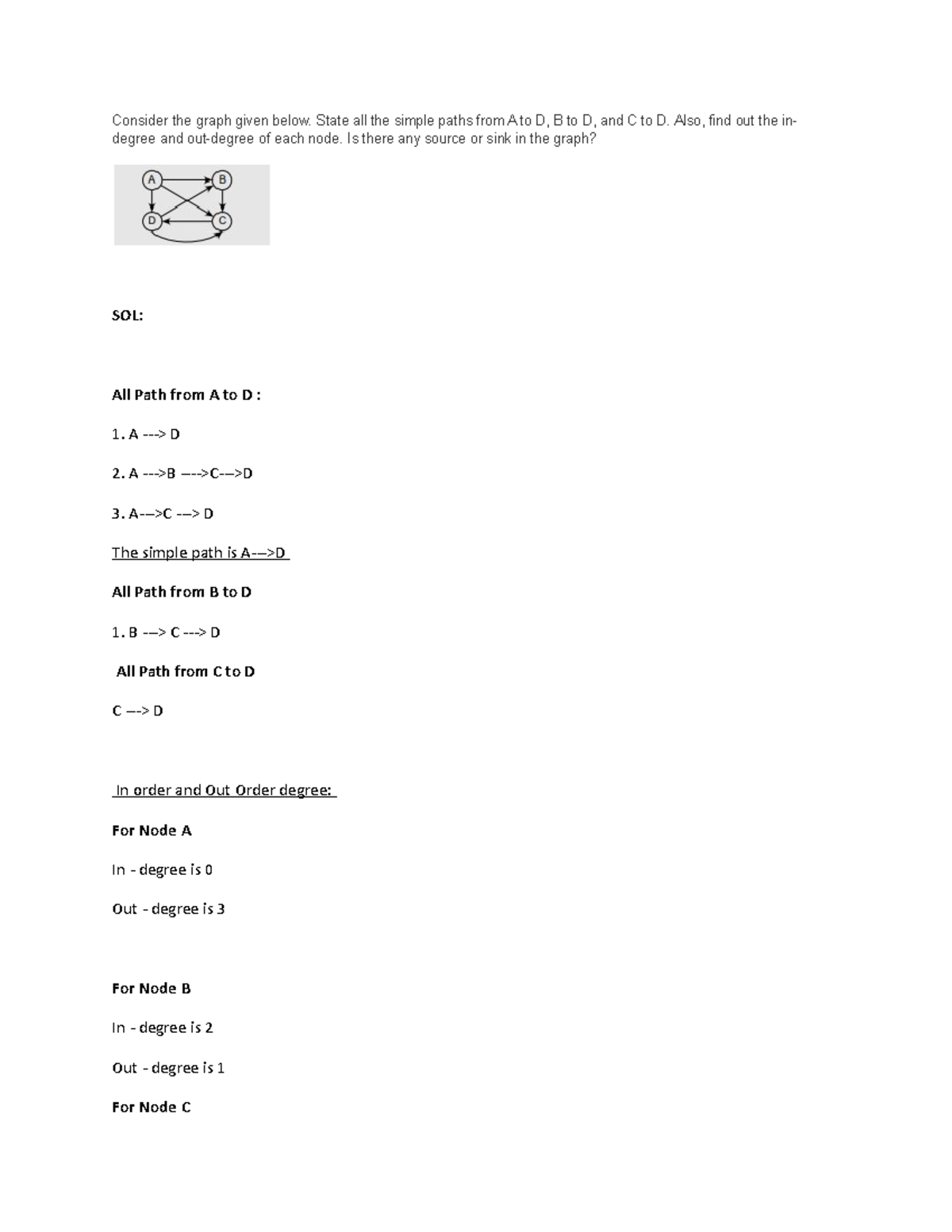 State all the simple paths from A to D - Consider the graph given below ...