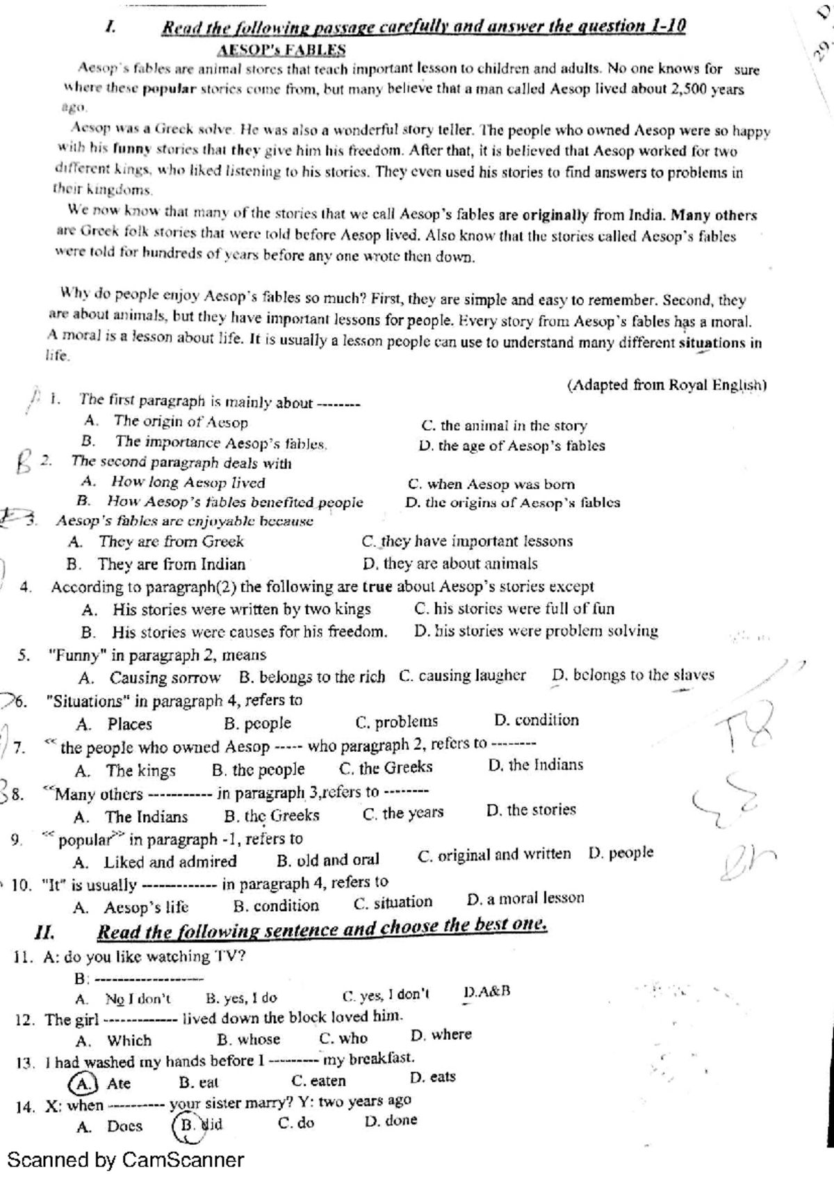 G8-FE Fables and Language Comprehension Practice Questions - Studocu