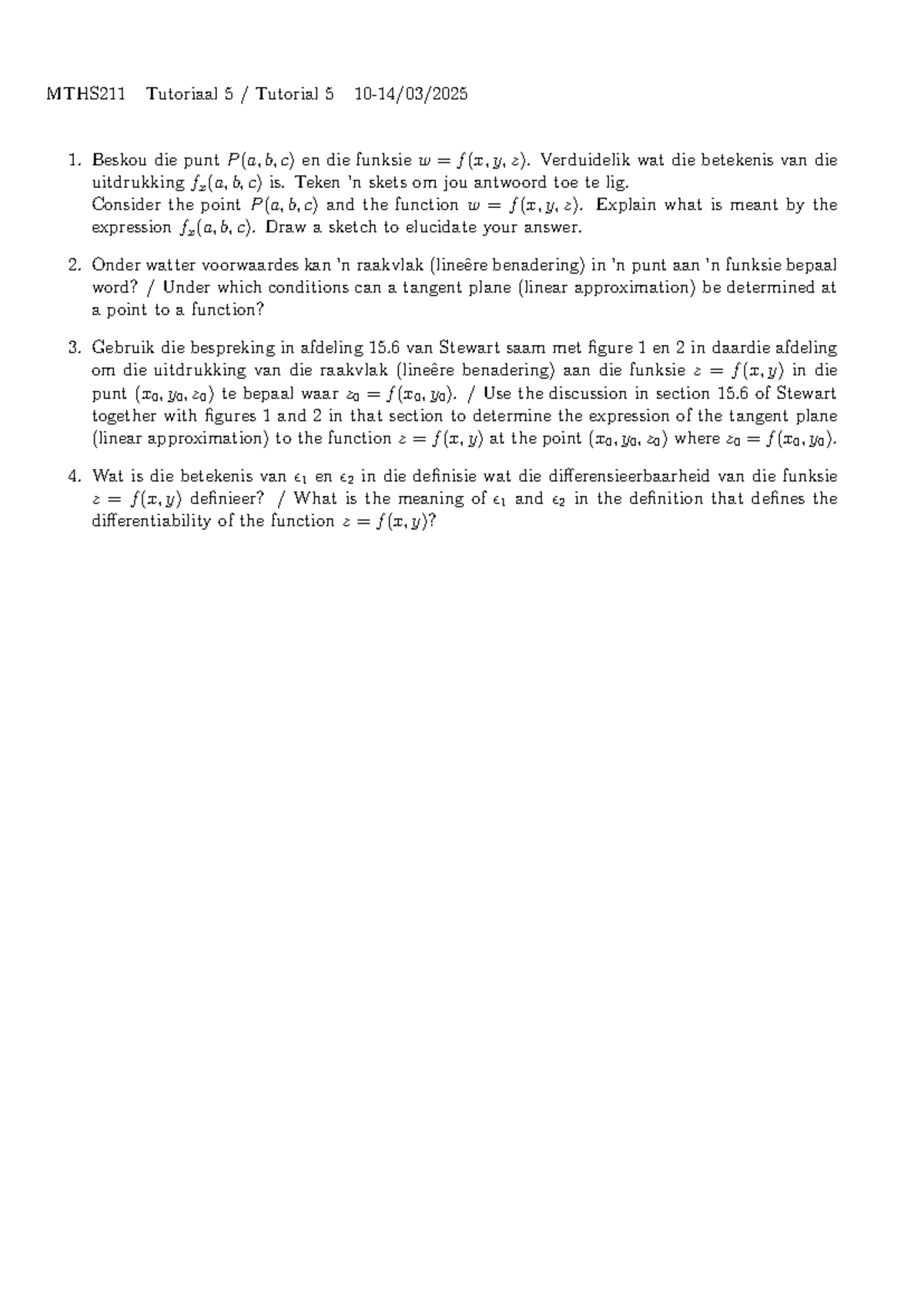 MTHS211 Tutoriaal 5 2025 - MTHS211 Tutoriaal 5 / Tutorial 5 10-14/03 ...