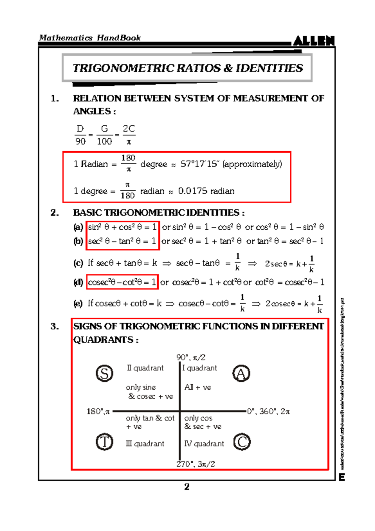 MATH-Formula Handbook Part 1 - JEE Advanced Sheet Notes - Studocu