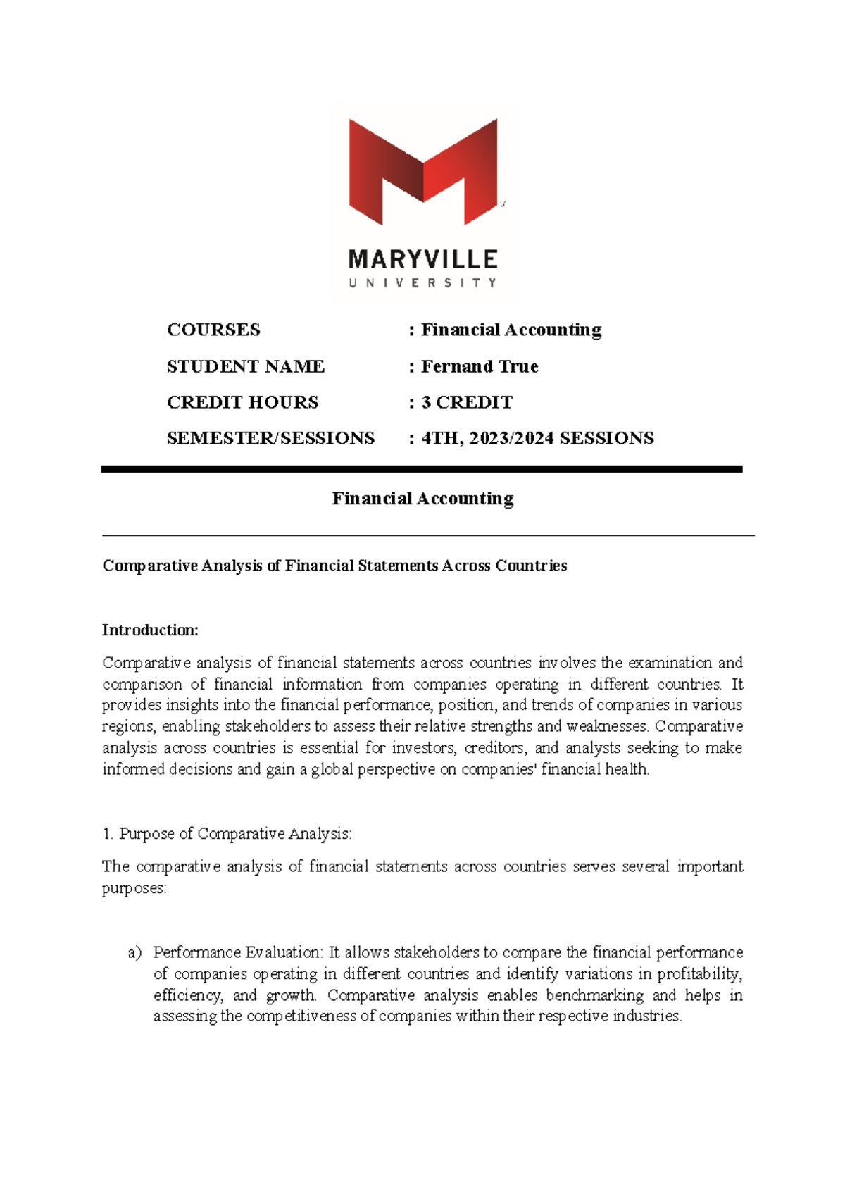 Comparative Analysis of Financial Statements: A Global View (FIN ACC ...