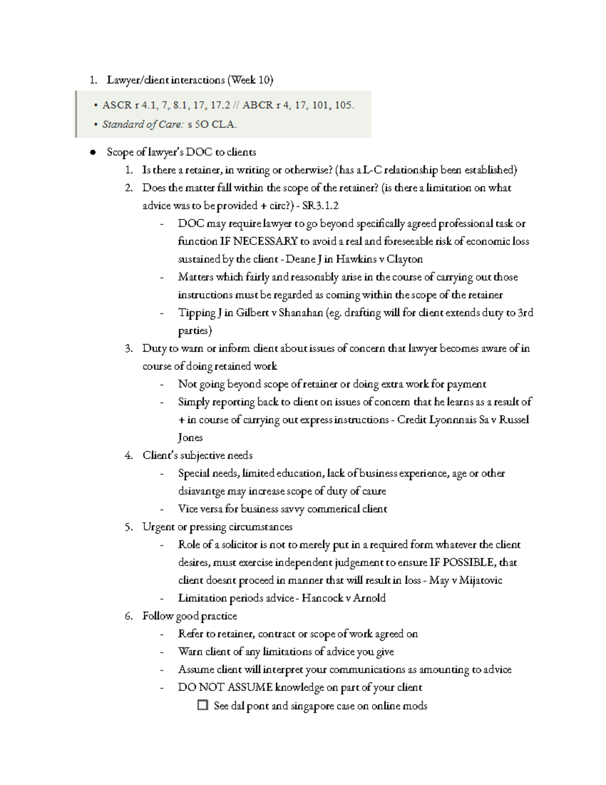 Lawyer-Client Interactions (Week 10) - Scope of Retainer and Duties ...