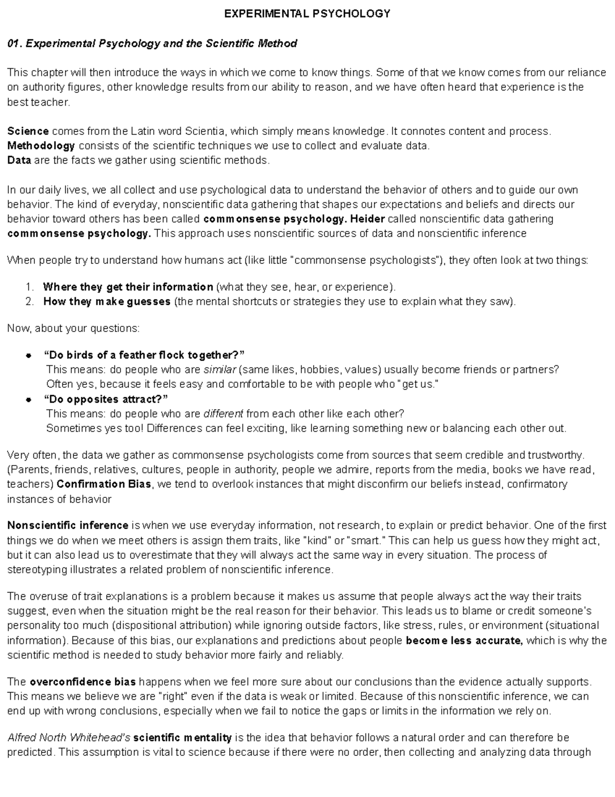 Experimental Psychology 01: Understanding the Scientific Method - Studocu
