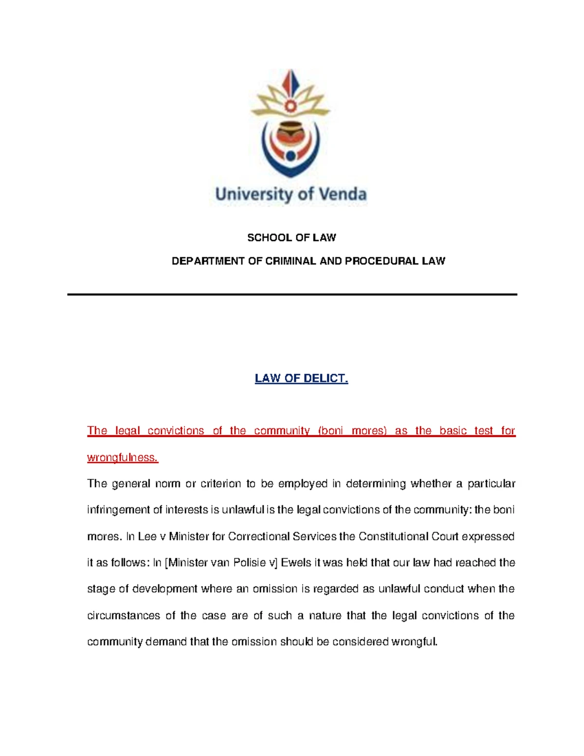 Patrimonial loss - SCHOOL OF LAW DEPARTMENT OF CRIMINAL AND PROCEDURAL ...