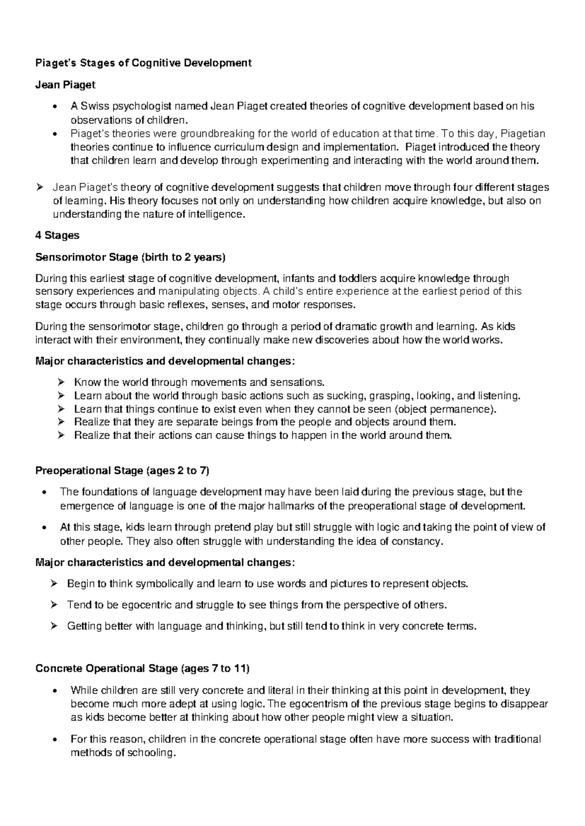Cognitive & Psychosocial Development Stages Review - CAL - Studocu
