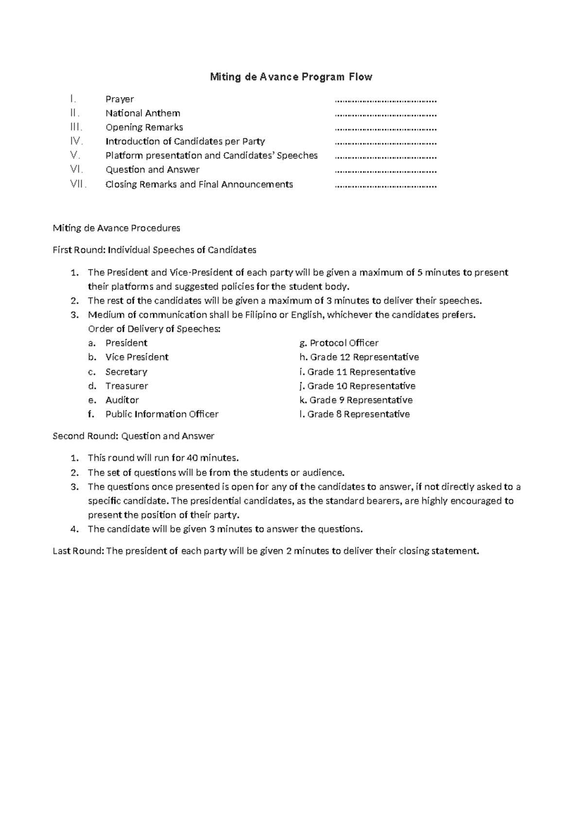 Miting de Avance Program Flow and Procedures Guide - Studocu