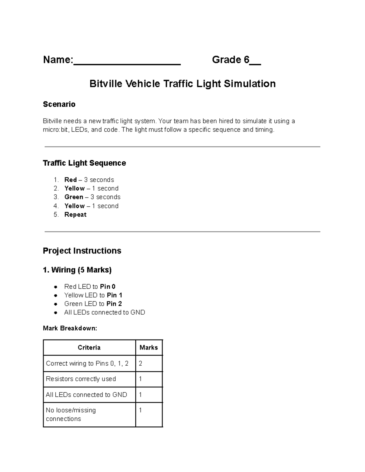 Grade 6 - Traffic Light Simulation Project Instructions - Studocu