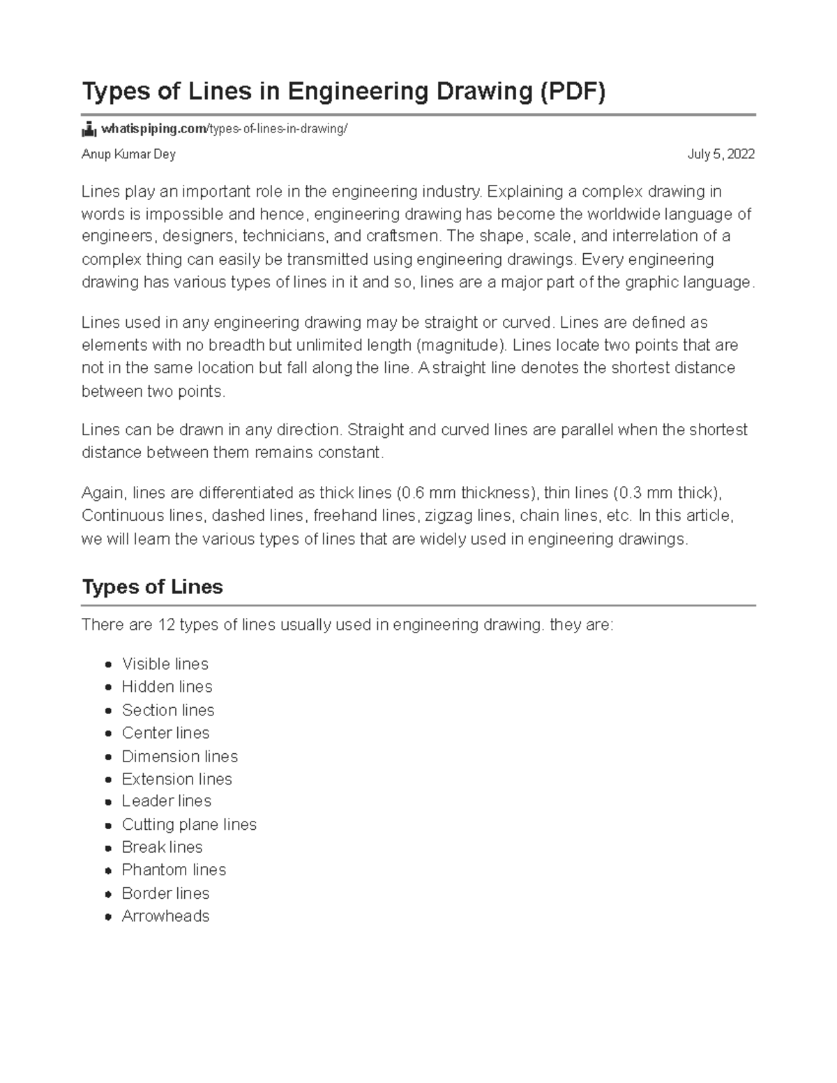 Types of Lines in Engineering Drawing (ENGR 101) - Studocu