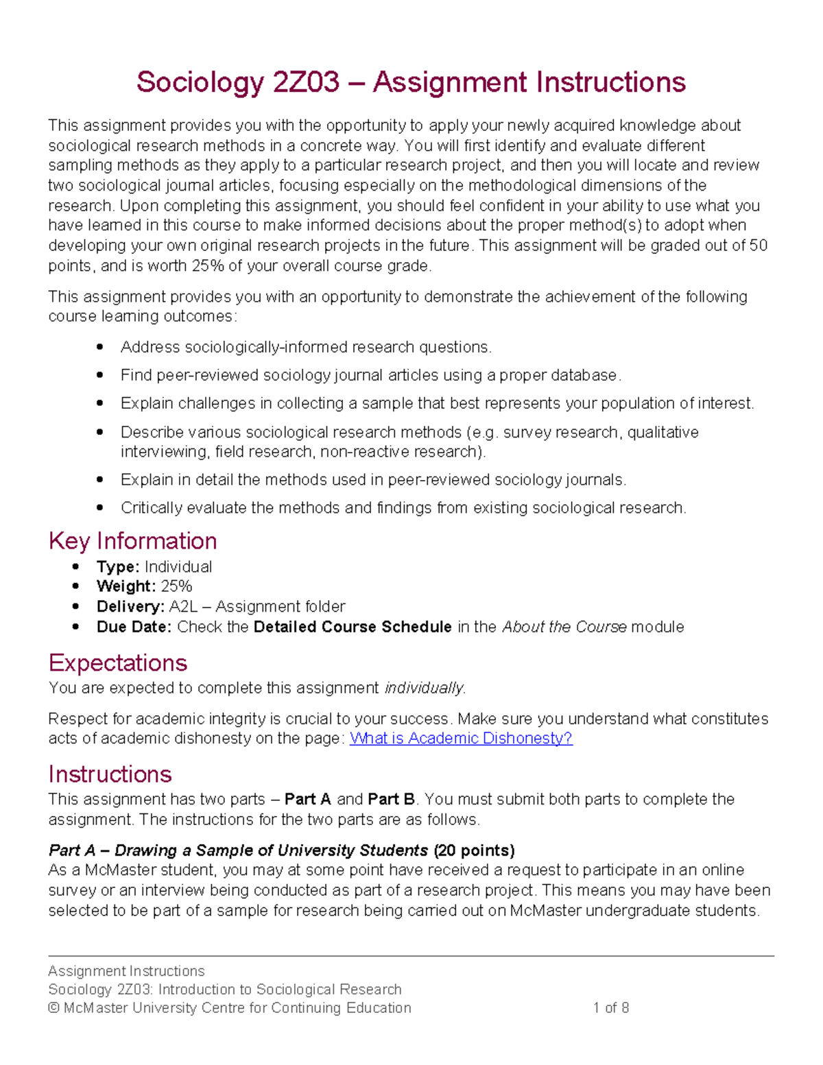 Sociology 2Z03: Research Methods Assignment Guidelines - Studocu