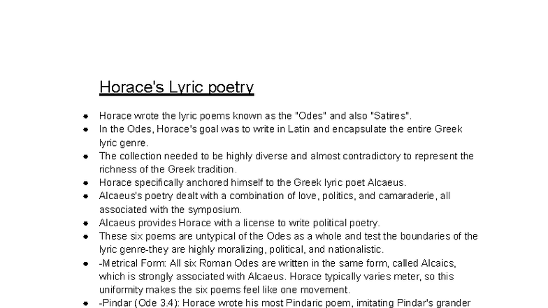 Horace's Lyric Poetry: Odes, Themes, and Political Implications - Studocu