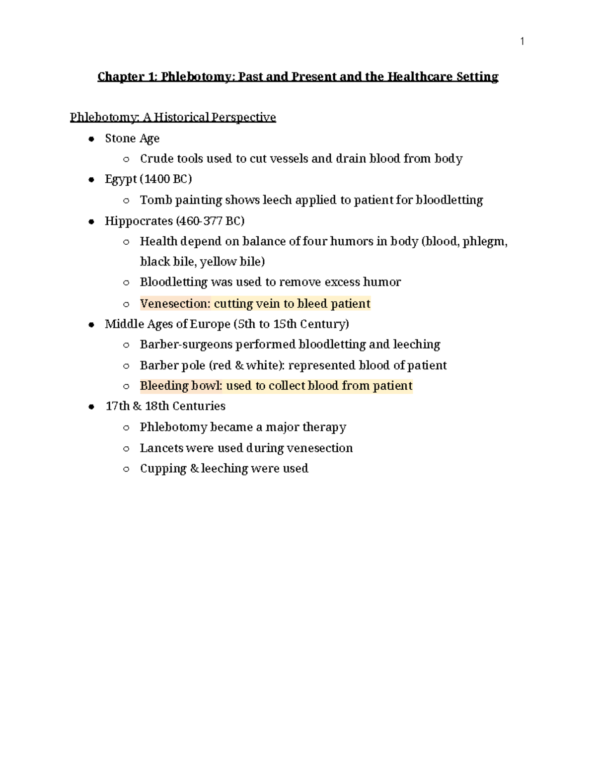 Phlebotomy History and Practices: Chapter 1 Study Notes - Studocu