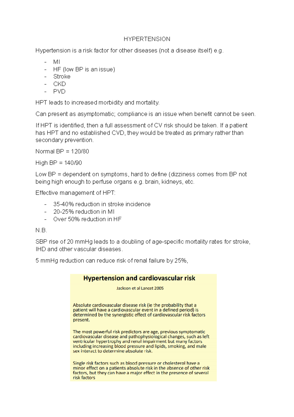 Hypertension - Condensed lecture notes plus any additional information ...