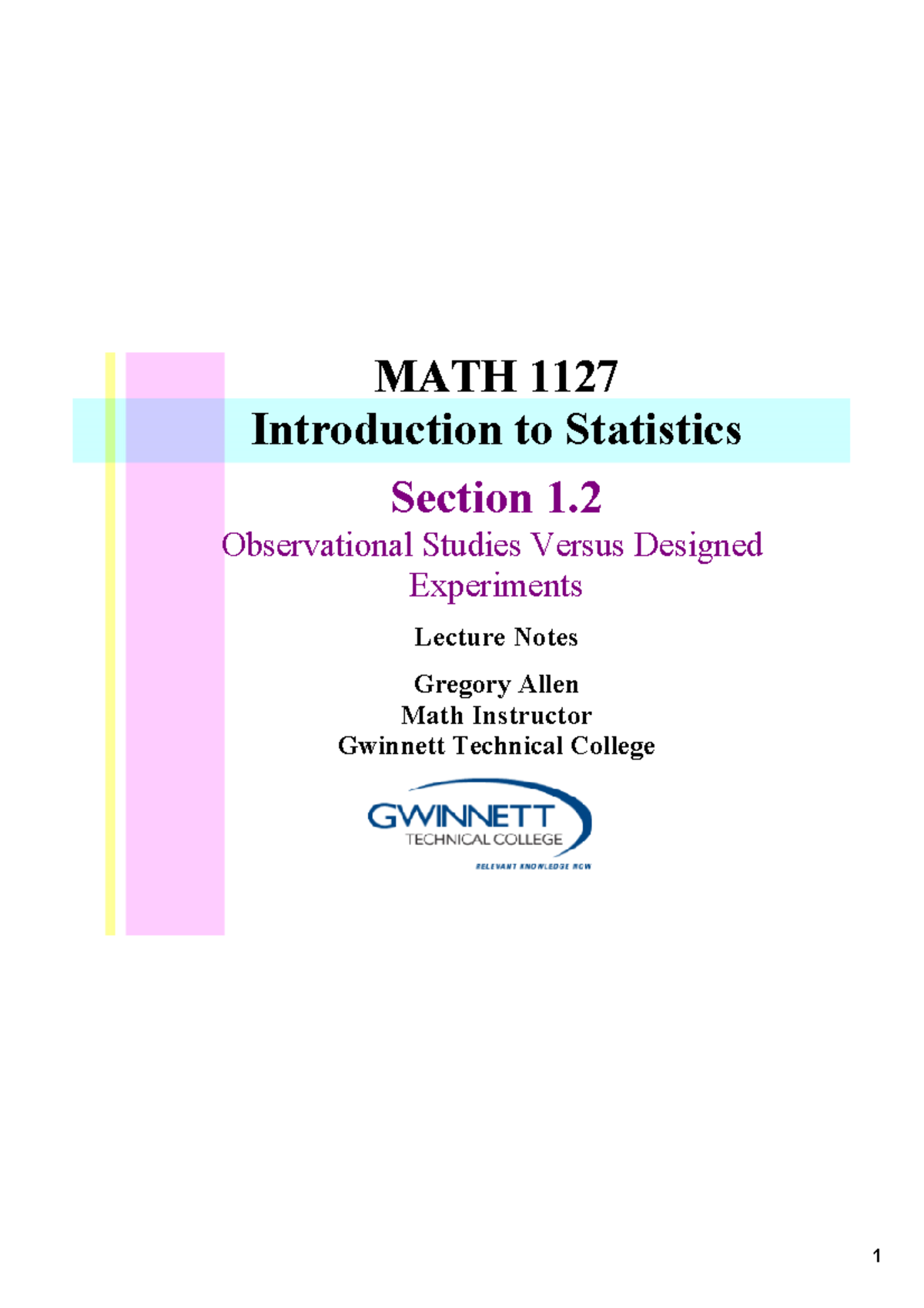 Math1127 lecture ch. 1.2 observational studies versus designed ...