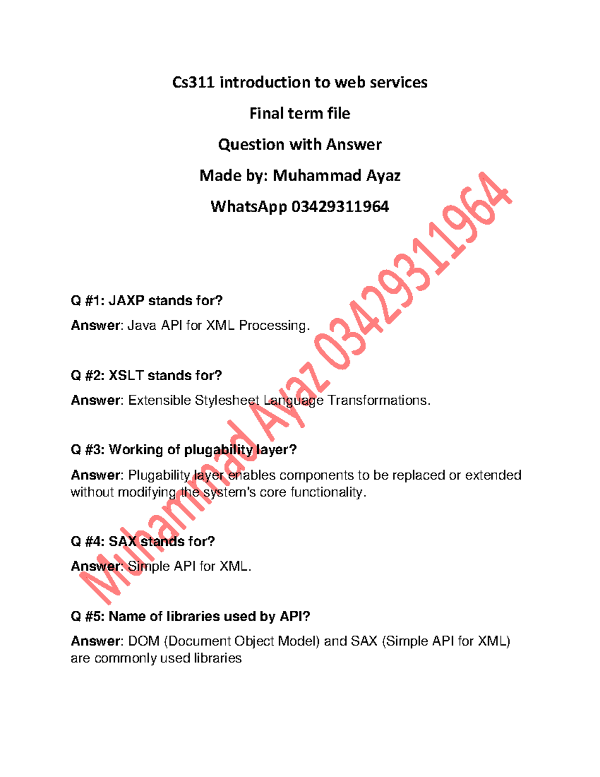 Cs311 Final Term Subjective Q&A by Muhammad Ayaz - Studocu