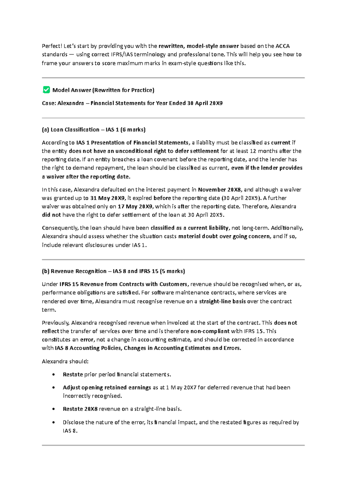 Financial Performance Reporting: ACCA Sec-B Model Answers (10 Marks ...
