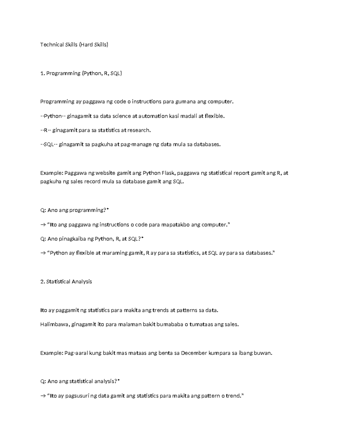 Technical Skills (Hard Skills) - Programming & Data Analysis - Studocu