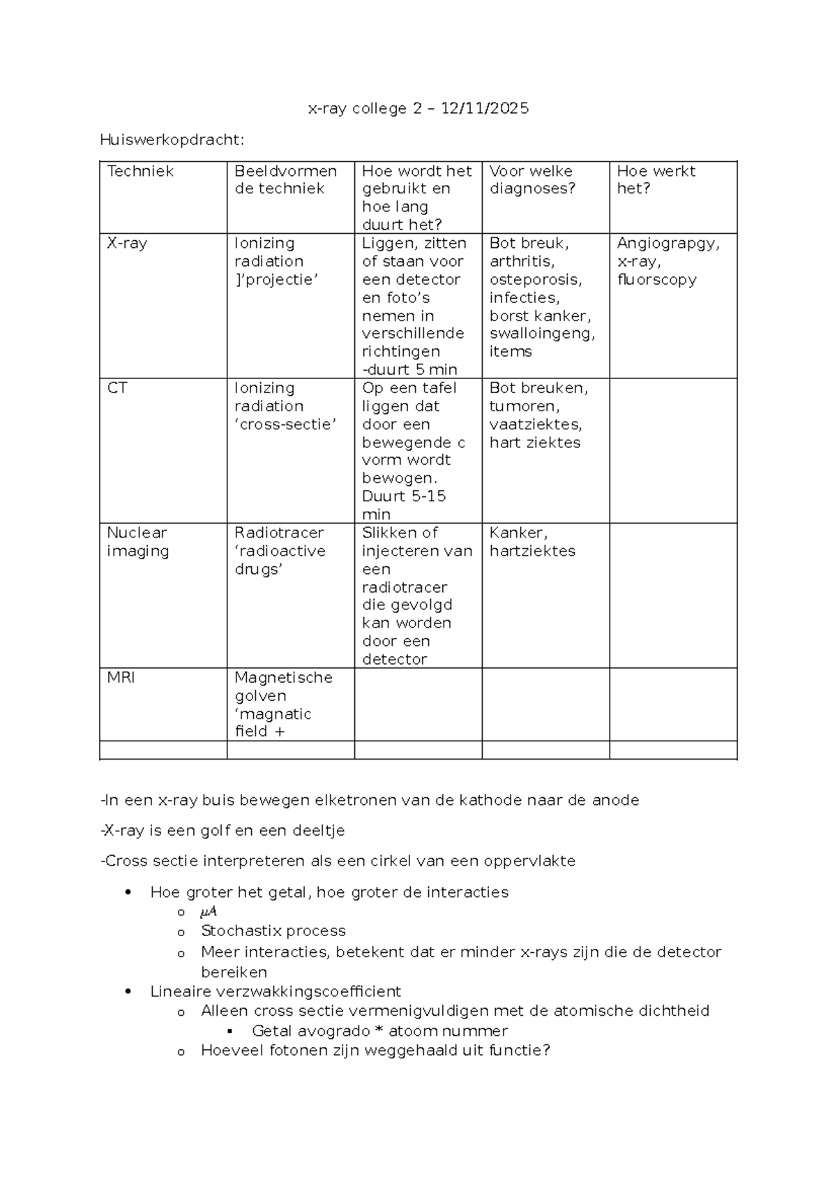 College 2 Huiswerkopdracht: Ionizing Radiation Techniques in Imaging ...