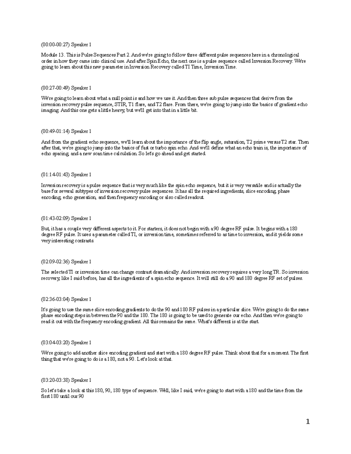 Module 13: MRI Pulse Sequences - Inversion Recovery & Gradient Echo ...