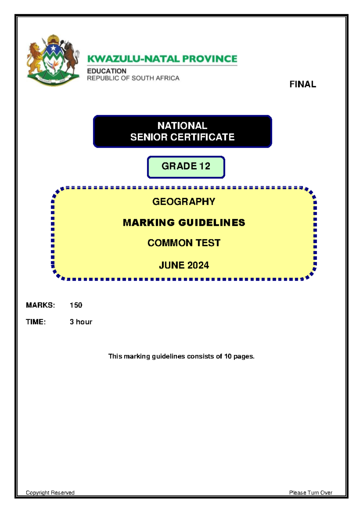 Geography Grade 12 June 2024 Common Test Marking Guidelines - Studocu