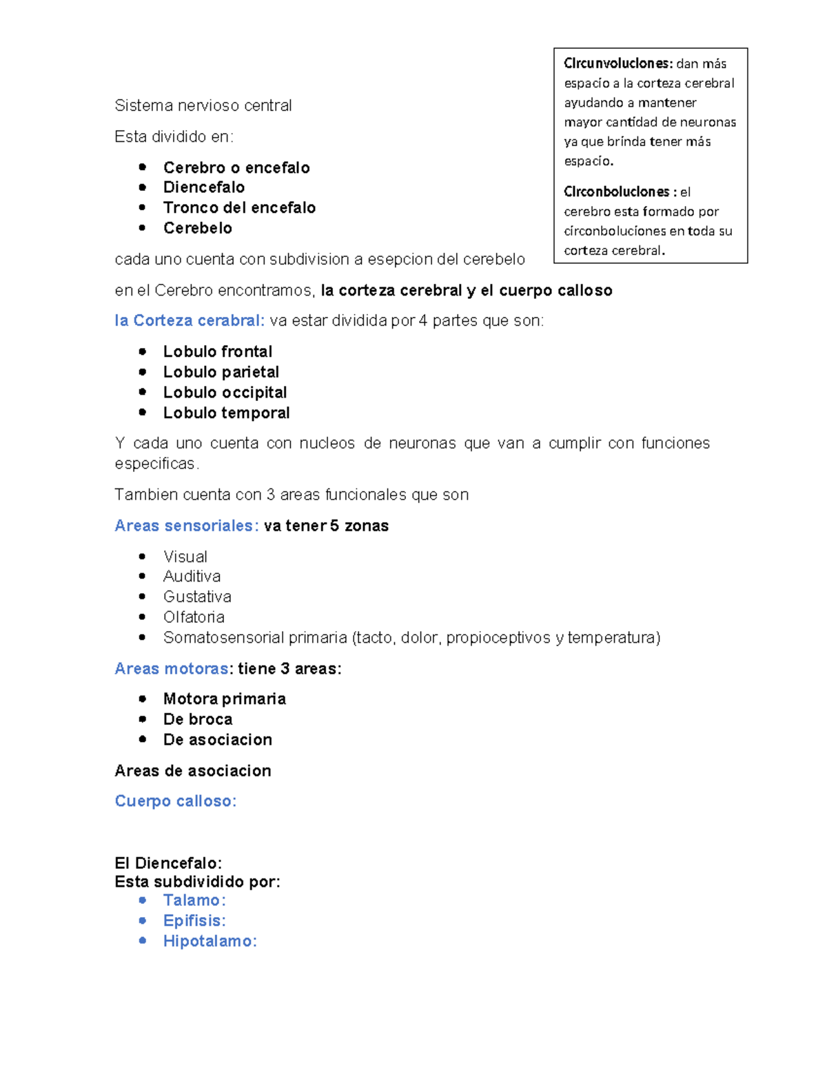 Sistema Nervioso Central: Estructura y Funciones del SNC - Studocu