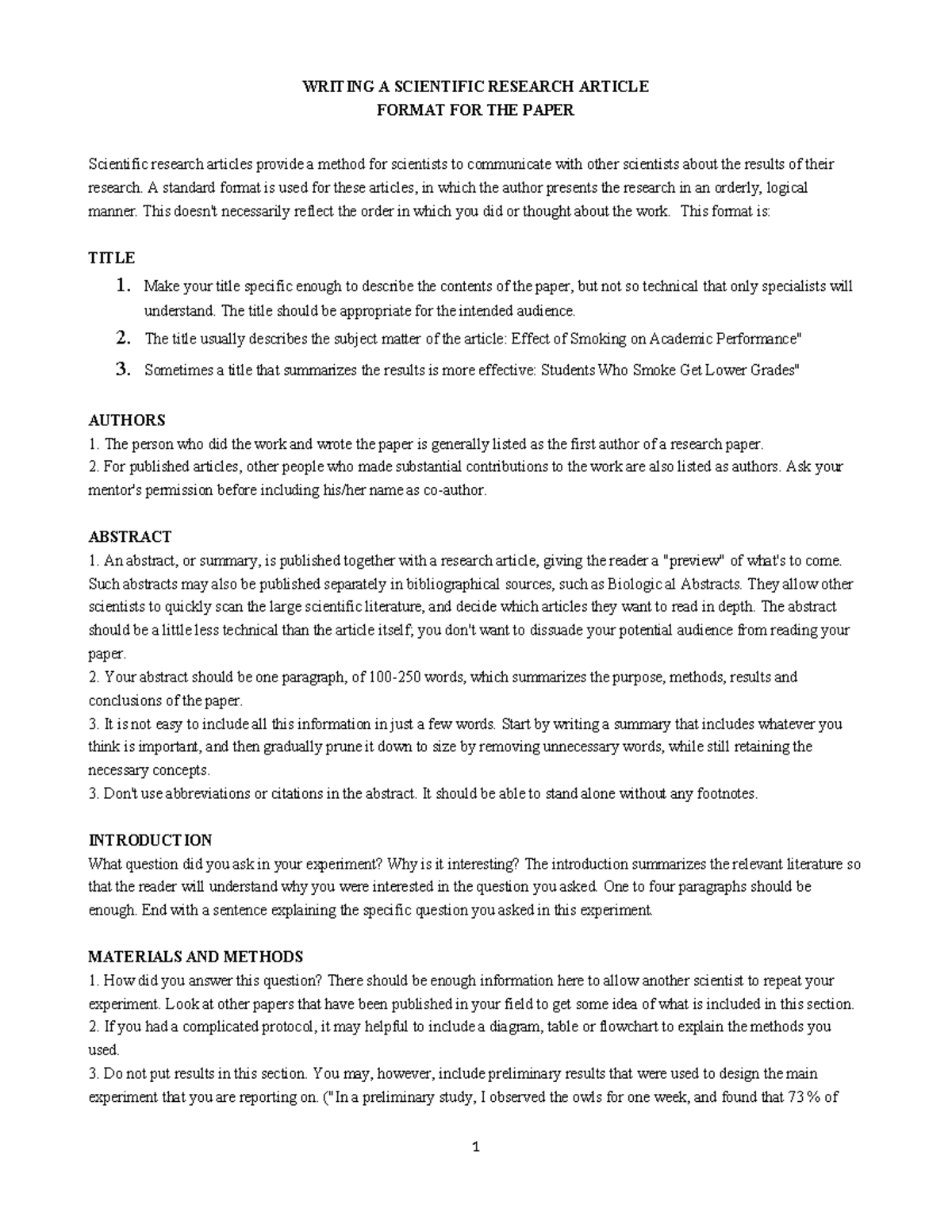 Writing a Scientific Research Article - WRITING A SCIENTIFIC RESEARCH ...