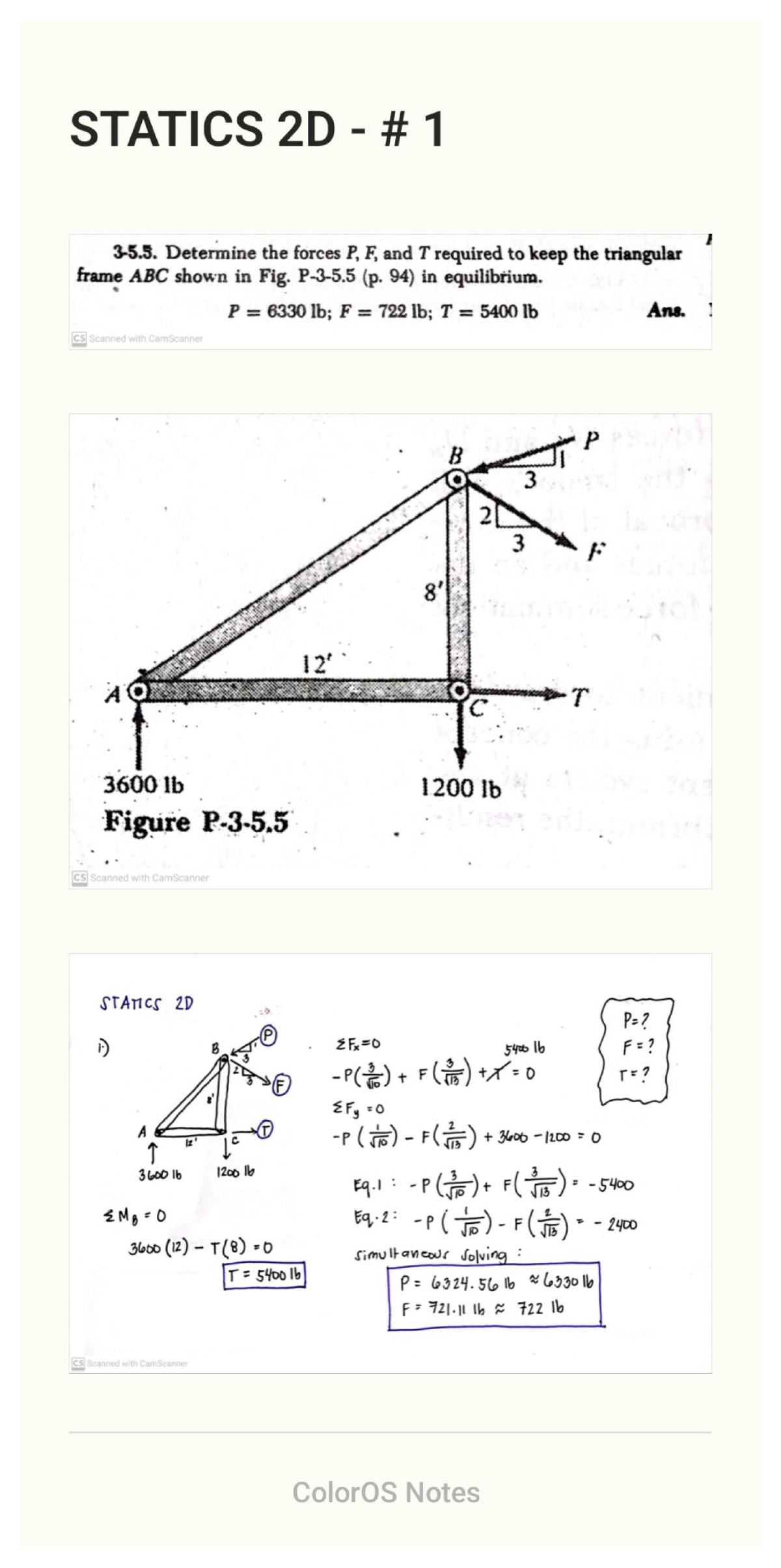 PSAD Statics 2D B - Sample Problems with Solutions and Explanations - Studocu