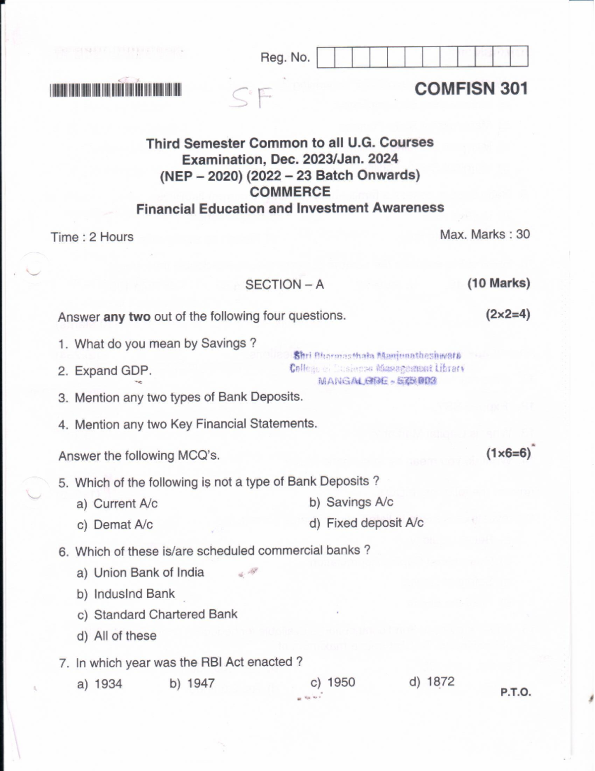 BBA III Semester Financial Education and Investment Management NEP Jan ...