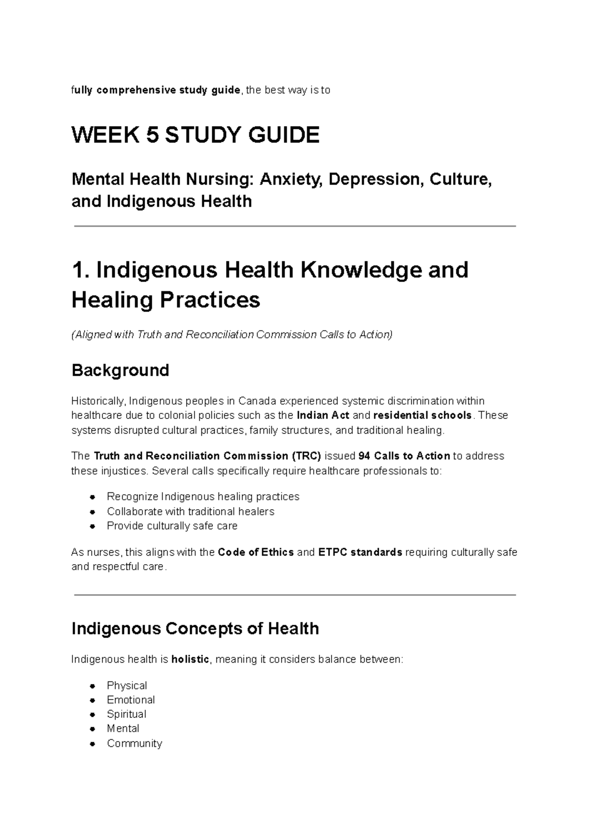 WEEK 5 STUDY GUIDE: Mental Health Nursing - Anxiety, Depression, and ...