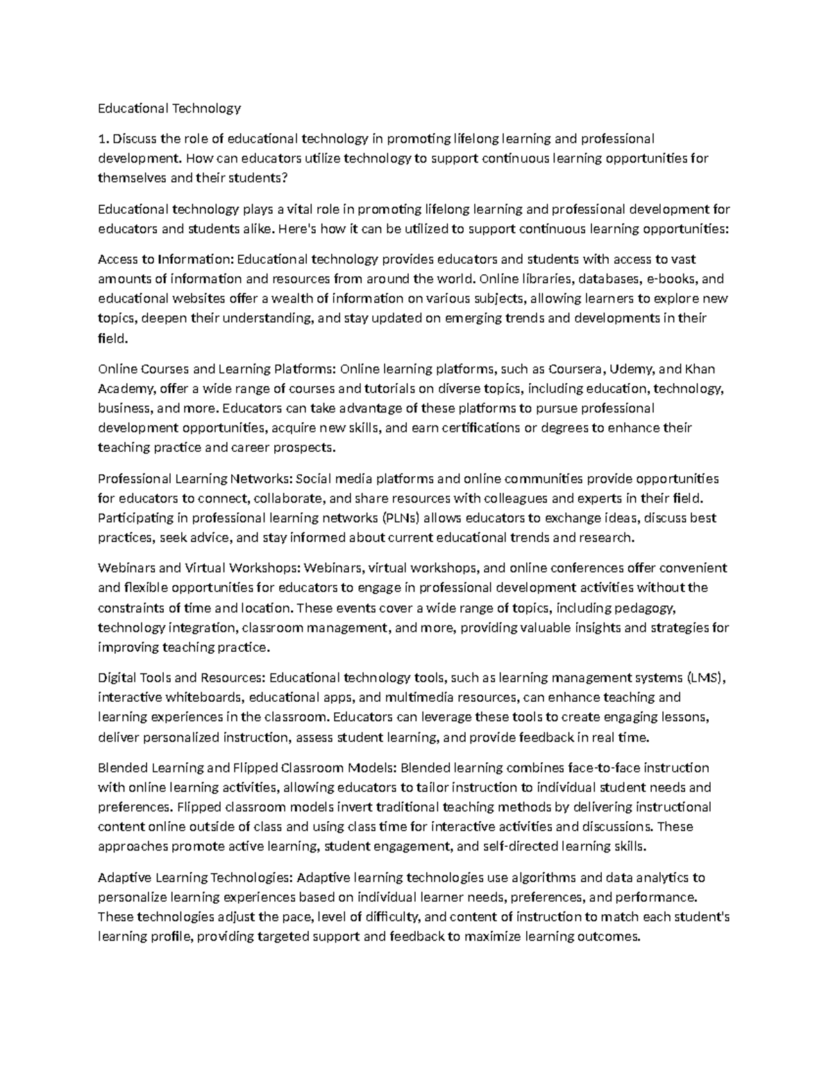 EDU 101: Role of Educational Technology in Lifelong Learning & PD - Studocu