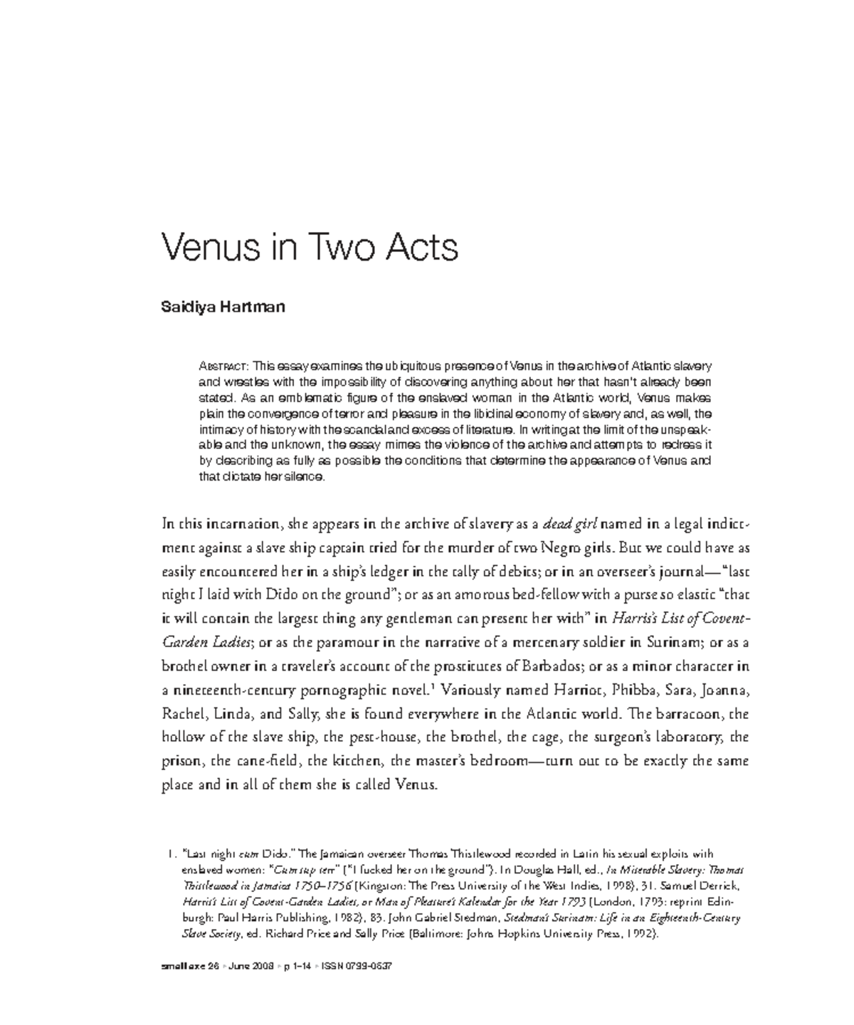Venus in Two Acts: Exploring the Silence of Enslaved Women in SX26 ...