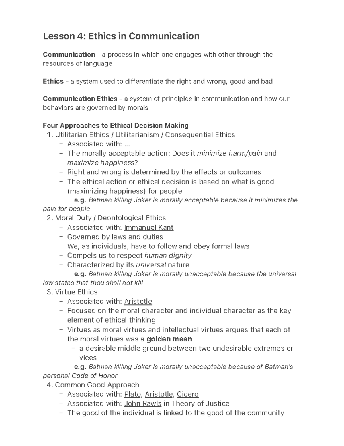 Lesson 4: Ethics in Communication - 1. – – – – 2. – – – – – 3 ...