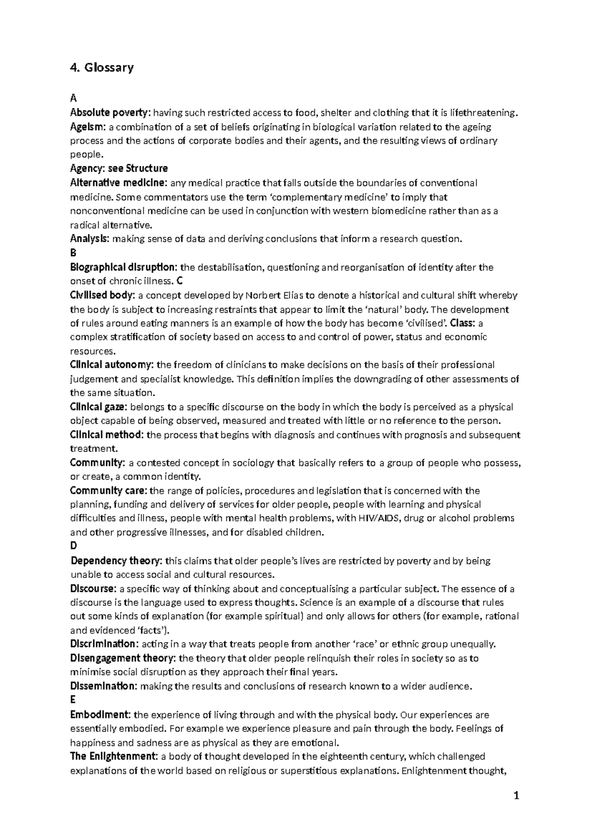 Glossary of Key Terms and Definitions for Medische Sociologie - Studeersnel