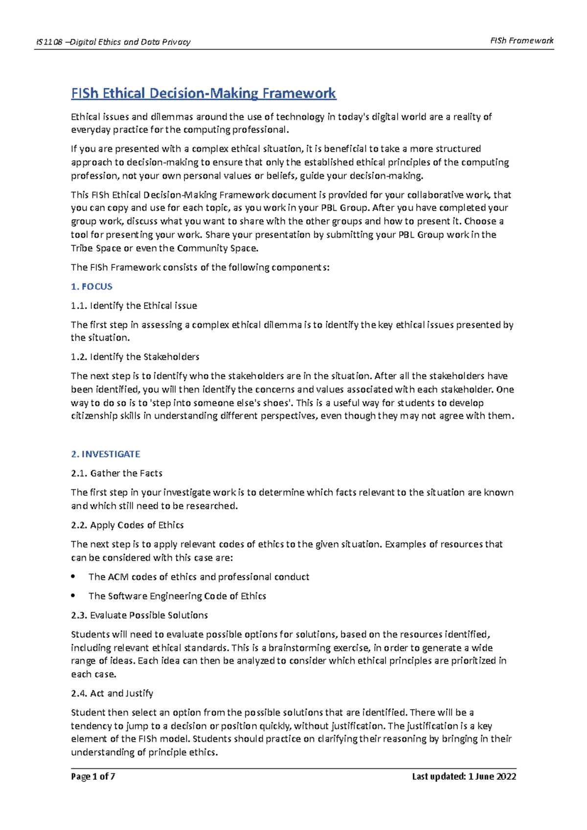 FISh Ethical Decision-Making Framework v0: A Collaborative Approach ...