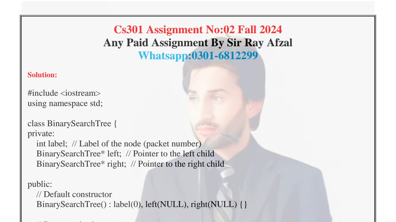 Cs301 Assignment 02: Binary Search Tree Implementation - Studocu