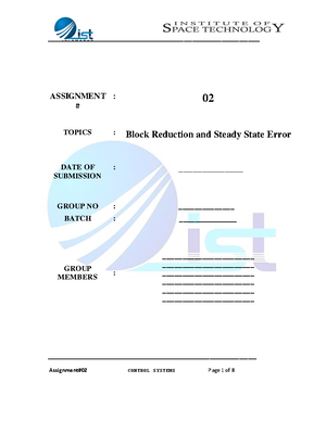Control systems assignment - Control Systems Lab - ASSIGNMENT: 2 308302 ...