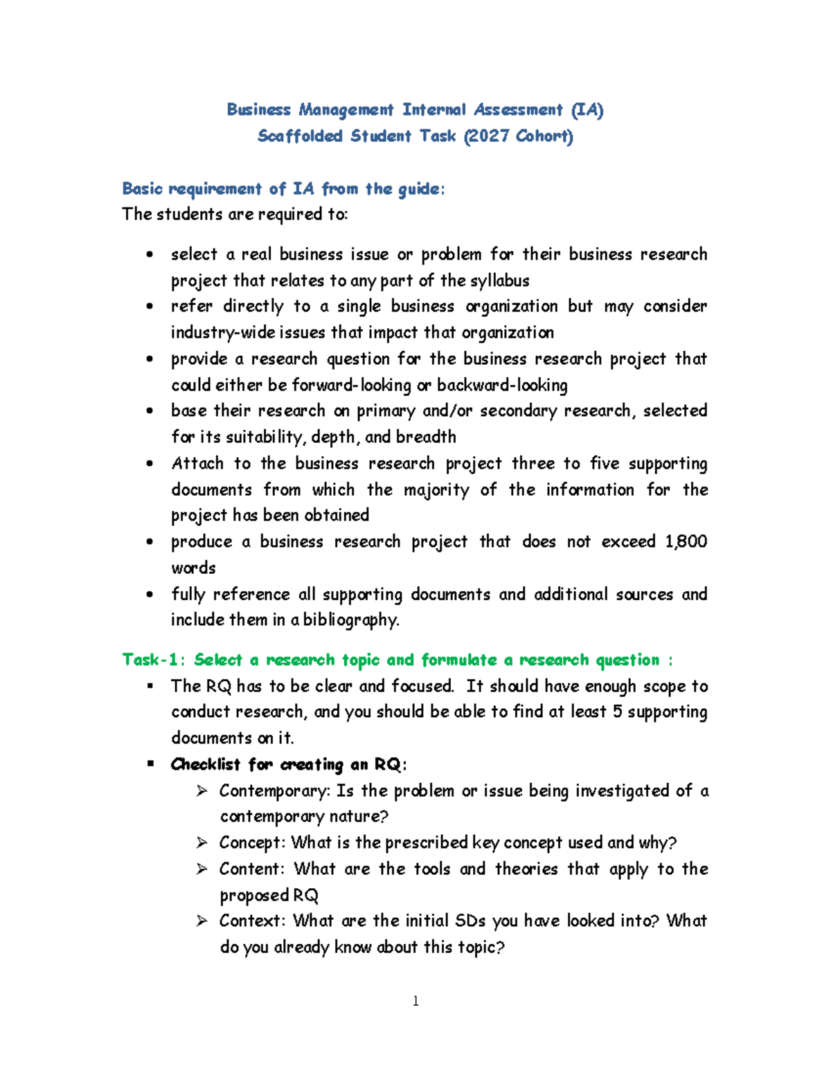 Business Management IA Scaffolded Task Guide (2027 Cohort) - Studocu