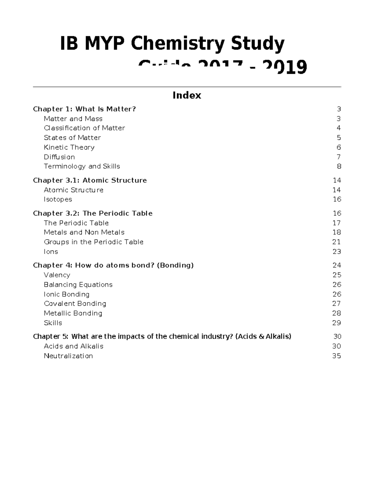 IB MYP Chemistry Study Guide: Comprehensive Notes and Index - Studocu
