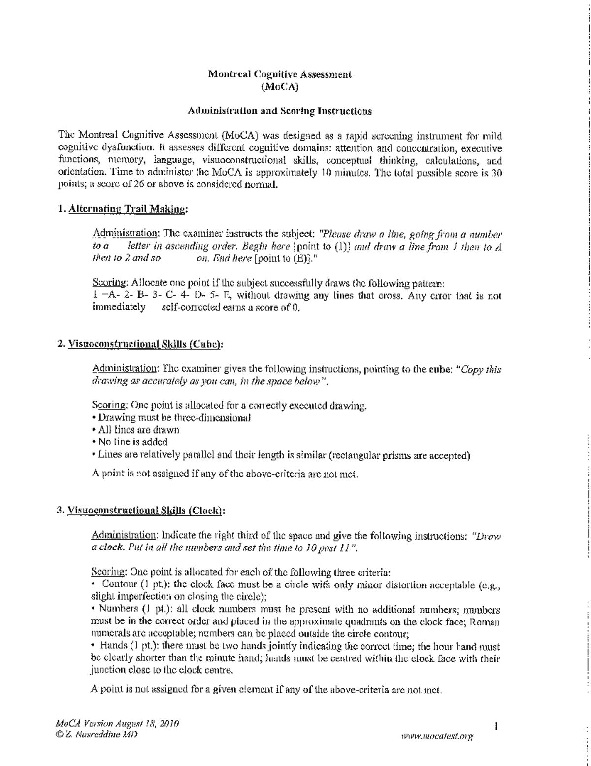 MoCA Administration & Scoring Instructions: A Comprehensive Guide - Studocu
