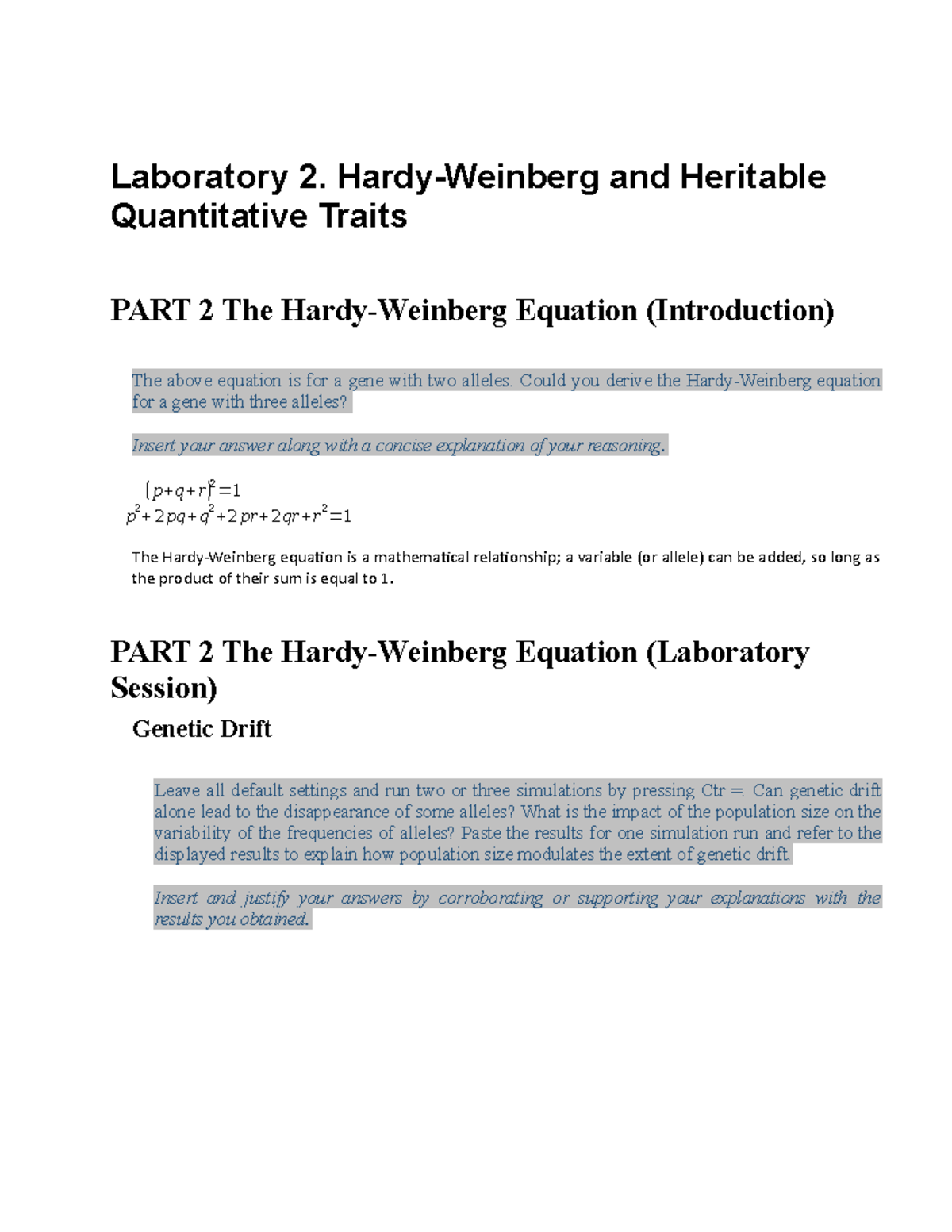 Bio2133 Lab 2 - Genetics Lab2 - Laboratory 2. Hardy-Weinberg and ...