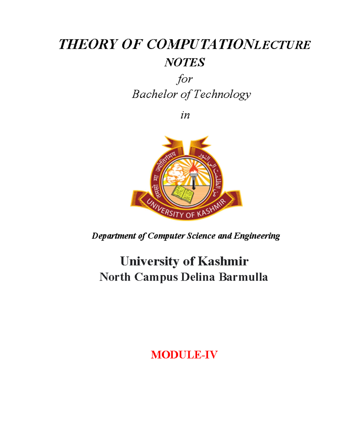 Theory OF Computation Module 4 - THEORY OF COMPUTATIONLECTURE NOTES for ...