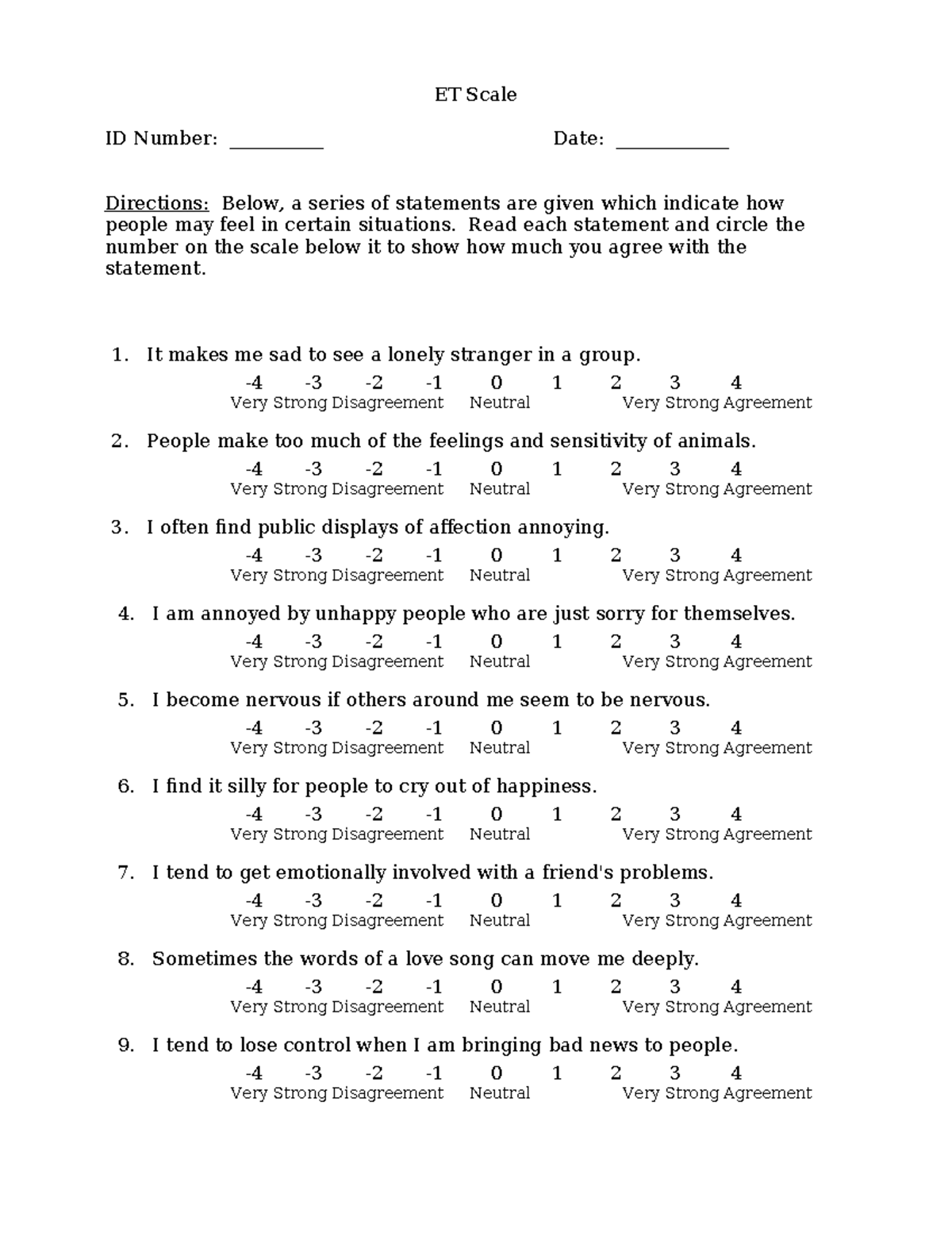 ET Scale Assessment: Emotional Sensitivity Questionnaire (EES) - Studocu
